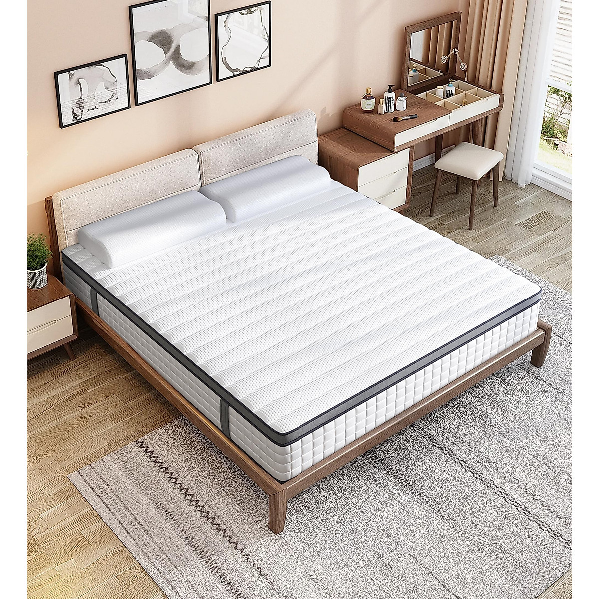 elitspace Full Size Mattress,10 Inch Full Mattress in a Box,Hybrid Memory Foam Full Size Mattresses,Medium Firm Soft and Comfort White Mattress,CertiPUR-US.