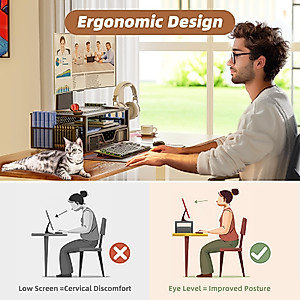 Simple Trending 2 Tier Metal Monitor Stand Monitor riser and Computer Desk Organizer with Drawer and Pen Holder for Laptop, Computer, iMac, Black