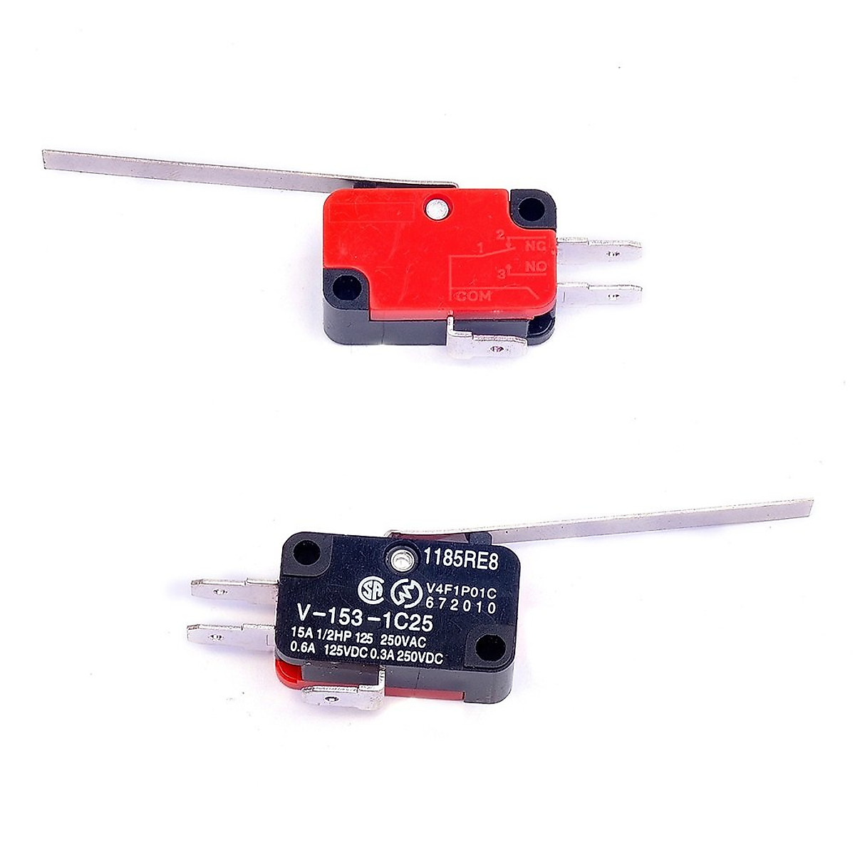 Cylewet 6Pcs V-153-1C25 Micro Limit Switch Long Straight Hinge Lever Arm SPDT Snap Action LOT for Arduino (Pack of 6) CYT1068