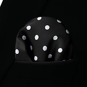 Polka Dot Ties for Men Black Tie and Pocket Square Set Classic Woven Formal Business Necktie Handkerchief for Wedding Party