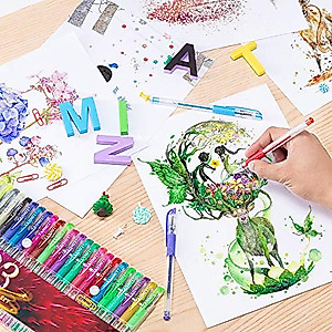 Glitter Gel Pens, 33 Colors Neon Glitter Pens Set Gel Art Markers with 40% More Ink for Adult Coloring Books, Drawing, Journaling, Doodling