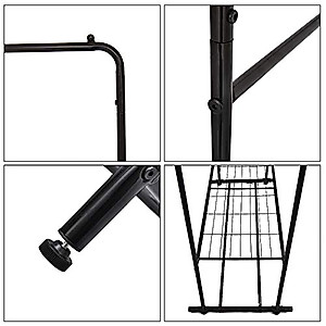 Ustamio Clothes Rack with Double Rods & Double Bottom Shelves, Simple Houseware Metal Portable Clothing Hanging Garment Rack 43.3'' Inches for hanging dresses, suits and shirts, Chrome (Black)