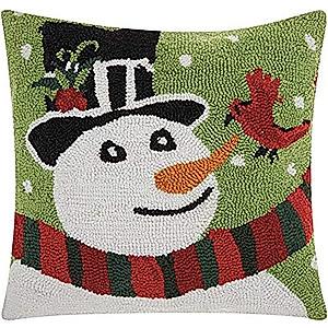 Mina Victory Home Snowman and Cardinal Multicolor Holiday Throw Pillow, 18" x 18"