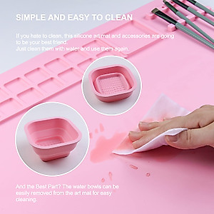 Queceuy Silicone Painting Mat，20"X16"Silicone Art mat with 1 Water Cup ，Handmade erasable Washable，for Resin, DIY, Clay, Play Doh Silicone Drawing mat for Children（Pink）