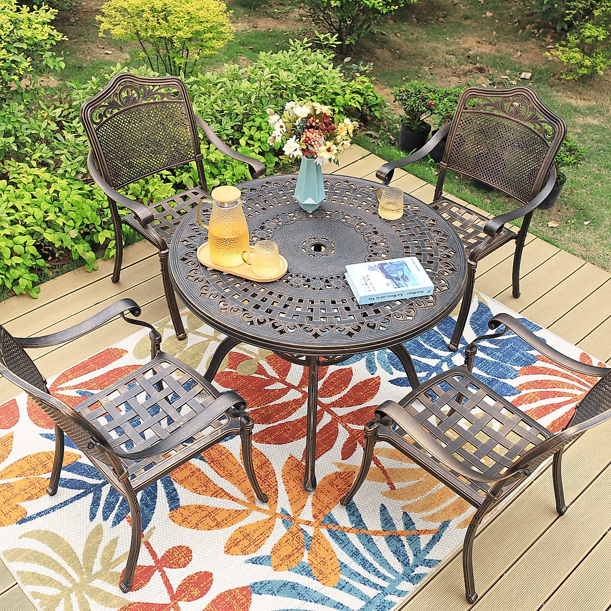 Sophia & William Cast Aluminium Patio Dining Table Round with 1.97" Umbrella Hole, Premium Bronze Outdoor Bar Bistro Table for Porch Balcony Backyard, 39" Dia x 28.3" H