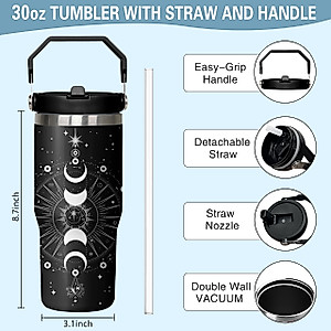 30oz Sun and Moon Tumbler with Handle, Featuring a Leak-proof 2-in-1 Lid and Straw, a Vacuum-insulated Travel Coffee Mug, Portable Stainless Steel Water Bottle, Suitable for Both Women and Men