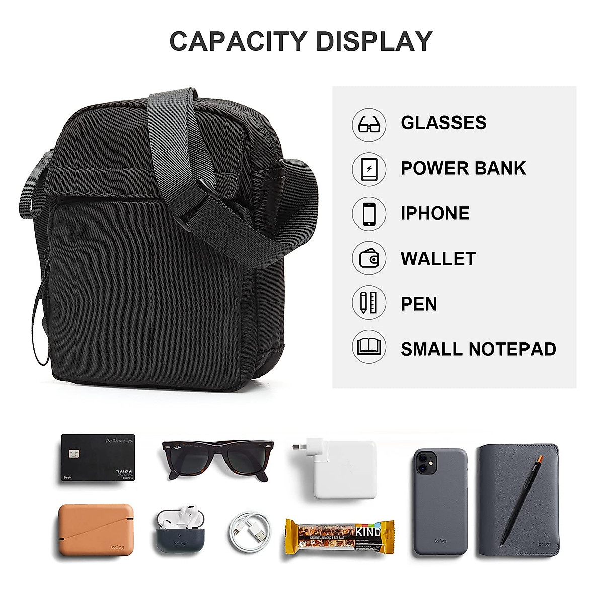 WEPLAN Crossbody Bag for Men, mini man purse,Travel Messenger Shoulder Bag for Men, Small Side Bags for Mens