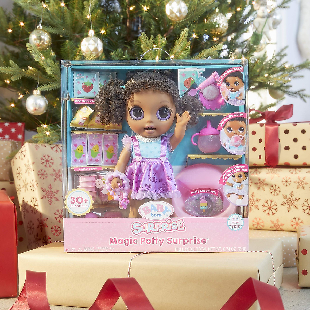 BABY born Magic Potty Doll Pees Glitter & Poops Surprise Charms, Purple Eyes
