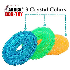 ADUCK Dog Squeaky Chew Toys for Aggressive Chewers Dental Teething Cleaning [Non-Toxic Soft Natural Rubber], Cute Crystal Ring Design -4.92 inches (Crystal Green)