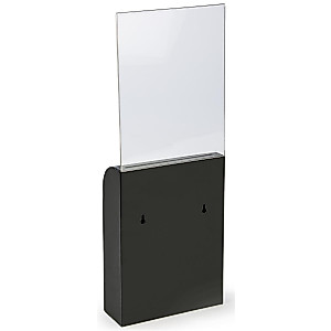 Donation Box, Metal, Slim Profile, Locking, Holder for 8.5" x 11" Sign, Hardware Included (Black Metal)