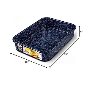 Alpine Cuisine Enamel Steel Dark Blue Speckle Roaster/Baking Pans Nonstick, 16Qt Roasting Pan, Suitable for Turkey, Roast Chicken, and Ham, Durable & Versatile, Lightweight, Dishwasher Safe