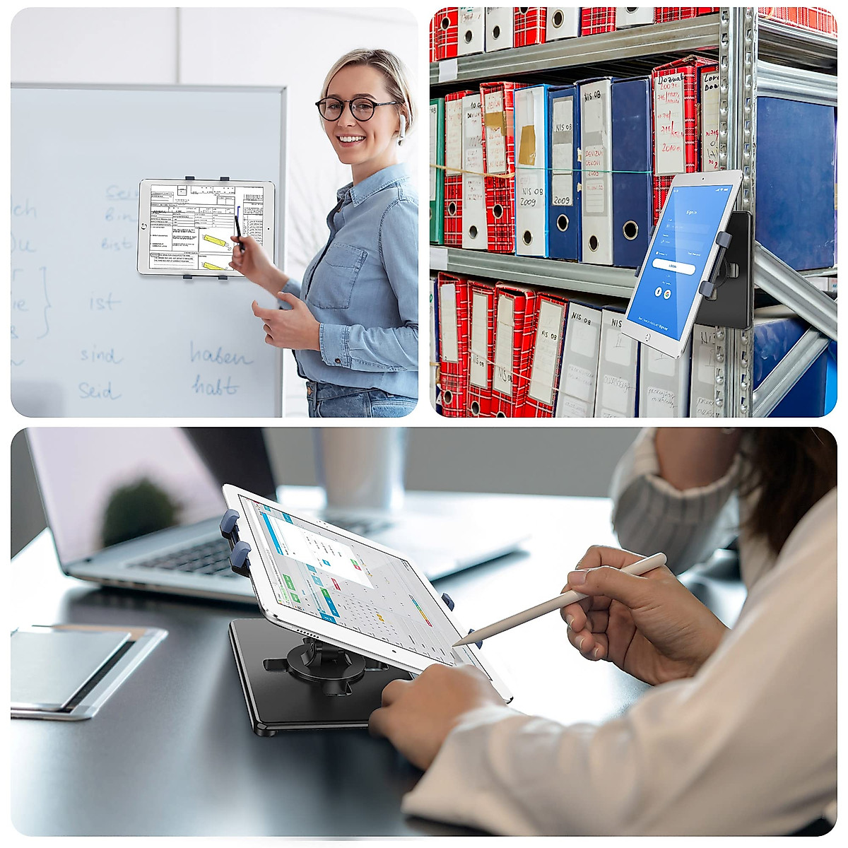 AboveTEK Universal Magnetic iPad Wall Mount, Swivel Holder, 360° Rotating Clamp Fits 6-13" Display Tablets, Strong Attach to Metal Surface on Cabinet Whiteboard Kitchen Fridge Steel Car Chasis