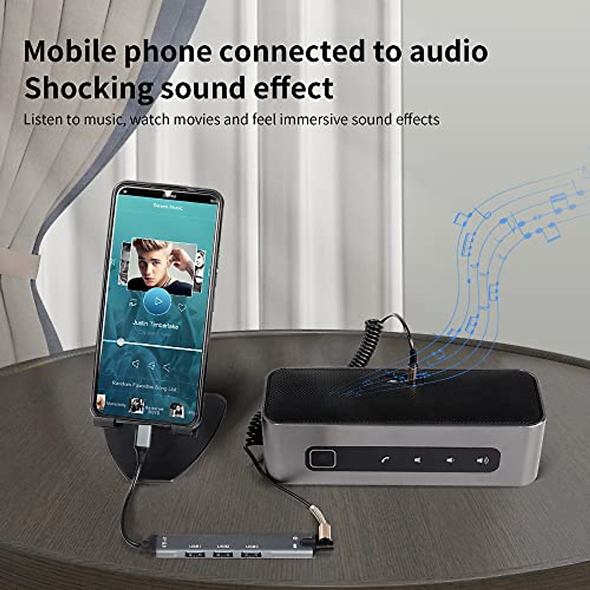 QIANRENON USB C Docking Station, USB 3.0 Hub with 3.5mm Audio Headphone + Microphone Jack Hub Digital & Audio Hub USB C 3.0 Multiport OTG Allocator for Computer Smart Phone
