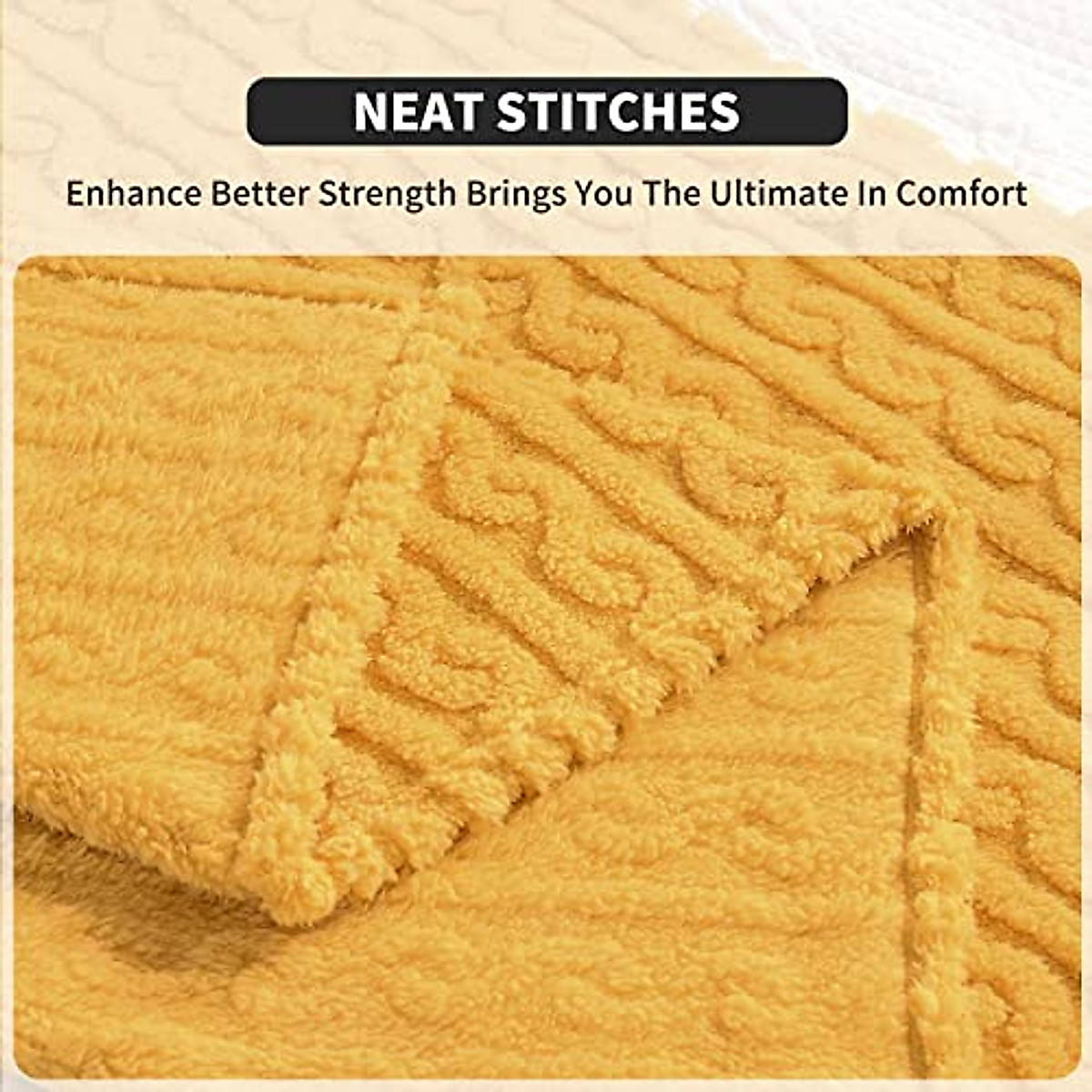 FY FIBER HOUSE Sherpa Blanket - 3D Pattern Design Yellow Throw Blanket for Sofa Couch, Bed, Warm Super Soft Cozy Microfiber Fleece Blanket for Living Room, Throw 50”x60”