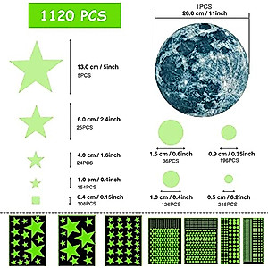 Glow in The Dark Stars for Ceiling, 1120PCS Airsnigi Glow in The Dark Wall Decals Long-Lasting Glowing Star Wall Stickers Perfect Gifts for Kids Room Decor, Halloween, Christmas-Green