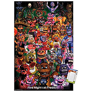Trends International Five Nights at Freddy's - Ultimate Group Wall Poster, 22.375" x 34", Poster & Mount Bundle