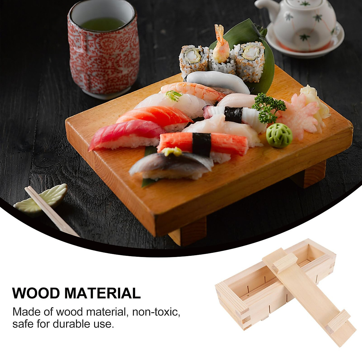 DOITOOL Sushi Making Kit, Rectangular Wooden Sushi Press Mold, Sushi Maker Wooden Musubi Maker Press at Home or Kitchen