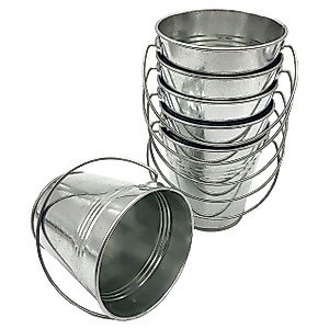 ITALIA 6 Pack,Size 7.5 x 7.5" H, Color Galvanized, Quality Metal Bucket,3.7 Quart 6-Pack