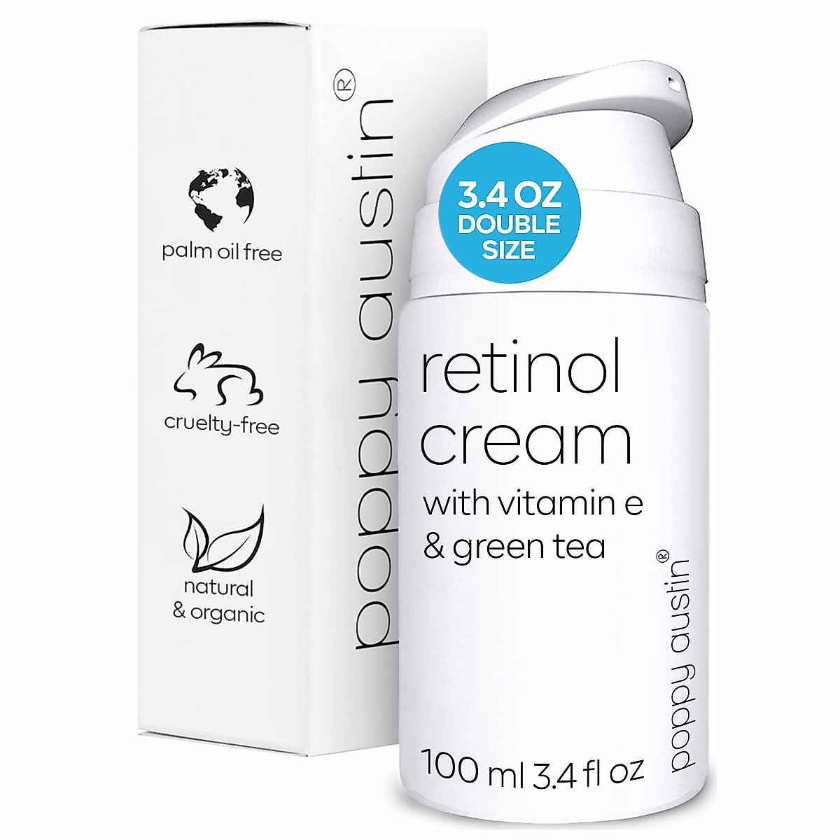 poppy austin Retinol Cream for Face 3.4OZ, High-Strength Retinol Night Cream - Cruelty Free Wrinkle Cream For Face - Anti Aging Eye Cream Retinol For Face & Body