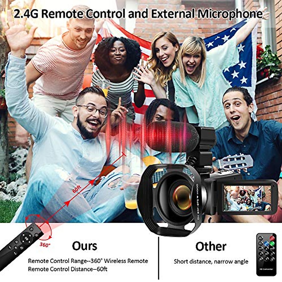 Video Camera Camcorder, 4K 48MP 60FPS IR Night Version Vlogging Camera 18X Zoom WiFi Digital Camera YouTube Recorder Camera with Microphone, 2.4G Remote Control, Handheld Stabilizer, Lens Hood