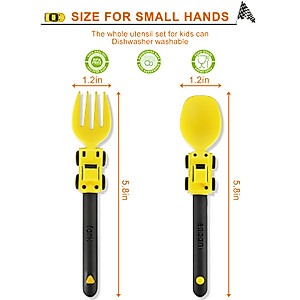 Construction Toddler Utensils - Toddler Forks and Spoons - Kids Spoon and Fork Set - Suitable for Kids Utensils - Baby Utensils, Portable Utensils Set for 1 2 3 4 5 year old Toddlers - Yellow
