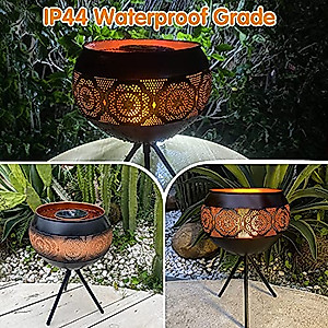 Solar Fire Pit Lantern, Candle Flickering Flame Lights Outdooor Waterproof Garden Torch Lights with Solar Powered LED Flickering Tabletop Lamp Decor for Table Patio Pathway Yard Landscape Decoration