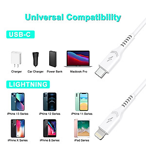 1ft USB C to Lightning Cable, 2Pack iPhone Fast Charger Cable USB-C Power Delivery Charging Cord for Apple iPhone 12 11 Pro Max Xs Xr X 5 6 7 8 Plus SE, iPad Air/Mini