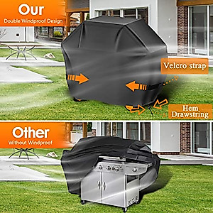 Aoretic Grill Cover, 58inch BBQ Gas Grill Cover, Waterproof,Anti-UV Material with Elastic Velcro & Adjustable Rope for Weber Char-Broil Monument, Brinkmann Dyna-glo Nexgrill Megamaster MASTERCOOK
