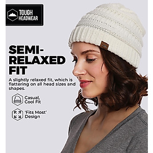 Tough Headwear Womens Winter Hat - Warm Chunky Cable Knit Beanies - Winter Beanie Hats for Women Cold Weather - Beanies Women White
