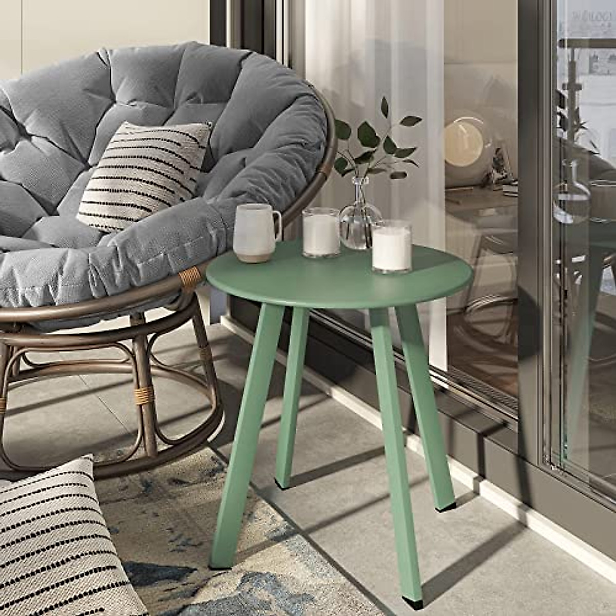 Grand patio Indoor & Outdoor Steel Side Table, Weather-Resistant Round End Table with Square Feet, Small Accen Table Great for Patio, Balcony, Camping