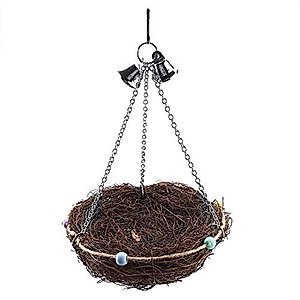 Birds Nest, 2 Sizes Rattan Birds Parrot Straw Nest Swing Hanging Toy with Bells Toys(27 * 20cm)