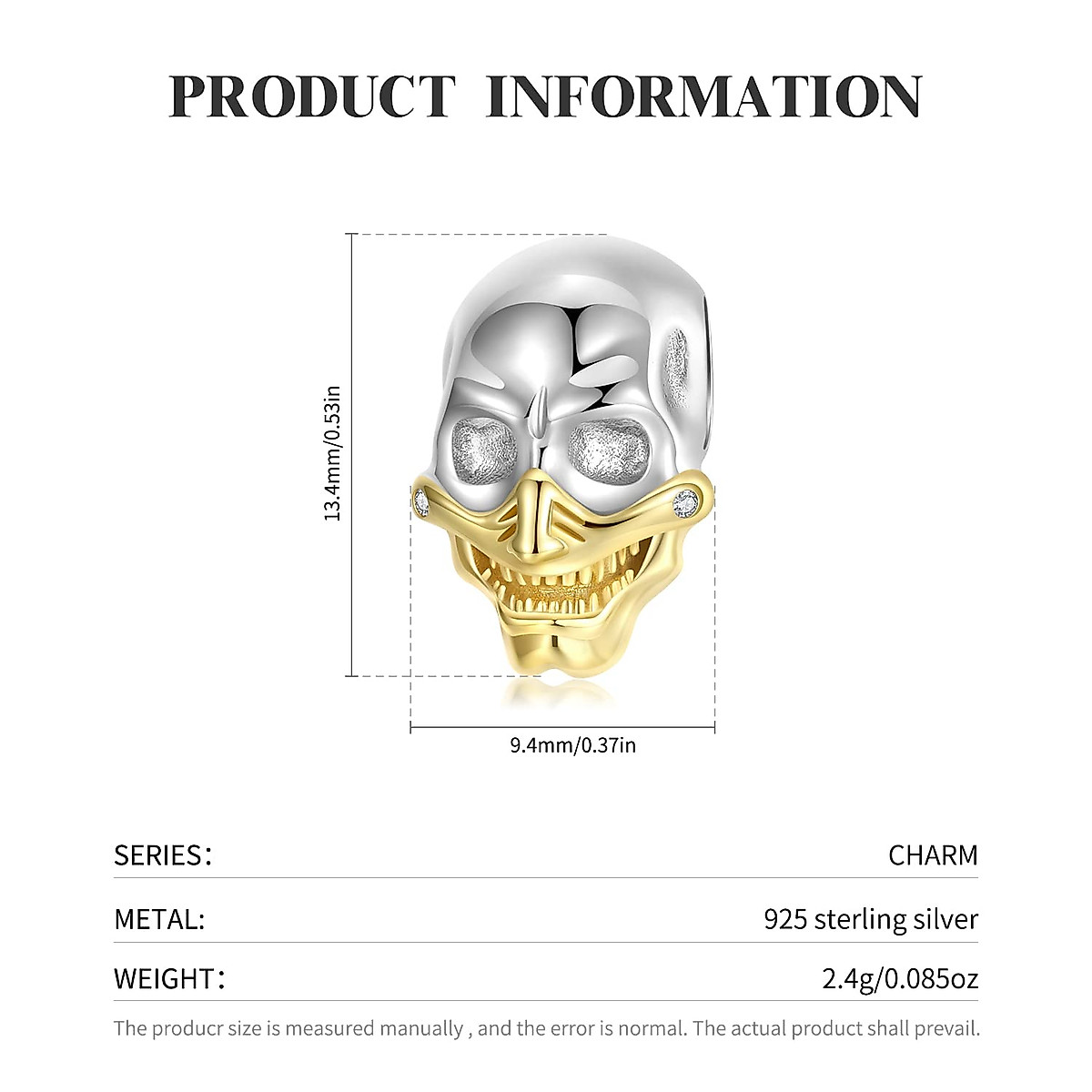 AIEGNOS Skull Charms for Bracelet 925 Sterling Silver Black Gold Skull Beads Skeleton Charm for European Snake Charm Bracelet for Mother Sister Christmas Birthday Gifts