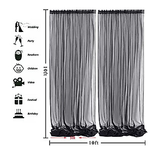 Black Sheer Backdrop Curtain for Parties, 10ft X 10ft Black Tulle Backdrop Curtain for Baby Shower Birthday Party Photo Shoot Decorations