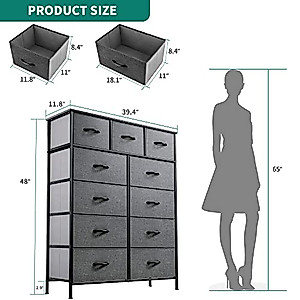 YITAHOME 11-Drawer Fabric Dresser, Dresser for Bedroom, Hallway, Nursery, Closets, Tall Chest Organizer Unit with Sturdy Steel Frame, Wooden Top, Cool Grey