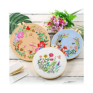 Caydo 10 Pieces Embroidery Fabric, Including 10 Colors Embroidery Cotton Fabric, 5 Colors Water-Soluble Pens, 7.9 by 7.9 Inch