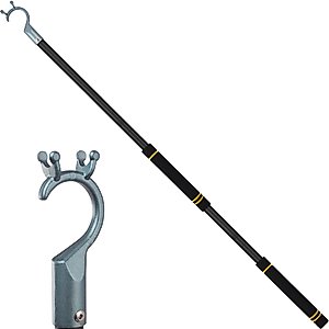 Greeily High Reach Garment Hook, 31" to 61" Clothing Hook Pole for Hanging Clothes Closet Bird Feeder Flowerpot Plants and Christmas Light Adjustment Sturdy with Sponge Handle (Dark Green Head)