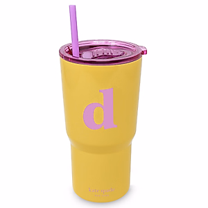 kate spade new york 20 Ounce Insulated Initial Tumbler for Cold and Hot Drinks with Reusable Straw, Stainless Steel Travel Cup with Slide Top Lid (D)
