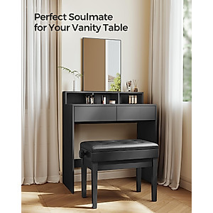 SONGMICS Adjustable Wooden Piano Bench Stool with Sheet Music Storage Black ULPB57H