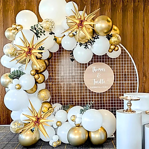White and Gold Balloons Garland Arch Kit, 130Pcs White Metallic Gold Confetti Balloon with Star Foil Balloons for Birthday Wedding Engagements Graduation Baby Shower Anniversary Party Decorations