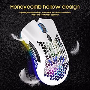 VEGCOO Wireless Gaming Mouse, Silent Click Wireless Rechargeable Mouse with Colorful LED Lights and 3 Level DPI 400mah Lithium Battery for Laptop and Computer (C23 White)