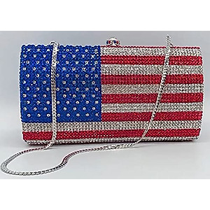 National Flag Crystal Clutch Purses Evening Bags Handbags for Women Formal Party USA American Flag Rhinestones Crossbody Bags Blue Red