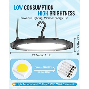 Fullmeii 10Pack 150W UFO LED High Bay Light, 21,000lm 5000K Daylight Commercial Lighting, IP65 Waterproof Shatterproof Fixture with 5' Cable, UL Listed for Industrial Warehouse