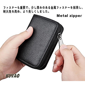 KUVAO RFID Blocking, Leather Credit Card Holder Zipper Wallet With 20 Card Slots, Small Card Case for Women or Men Accordion Wallet with Zipper (Blcak)