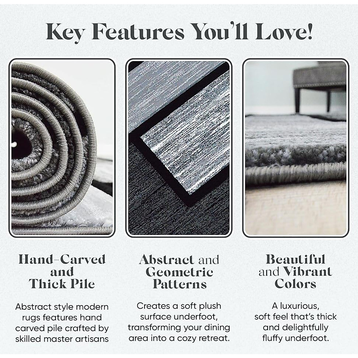 HADBA Geometric Area Rug - Decorative Home & Office Rug - Indoor Carpet for Living Room, Bedroom, Family or Dining Room - Non-Fading Polyester, Stain-Proof - Made in Turkey, Grey 5x7 ft