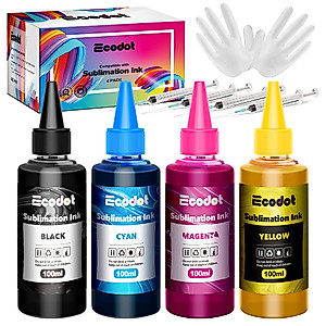 ecodot 400ML Sublimation Ink Refill for Epson WF7710 ET2720 ET4700 ET15000 ET2760 ET2750 WF7820 Inkjet Printers Heat Press Transfer on Plates, Mugs, Polyester Shirts, Phone Cases etc