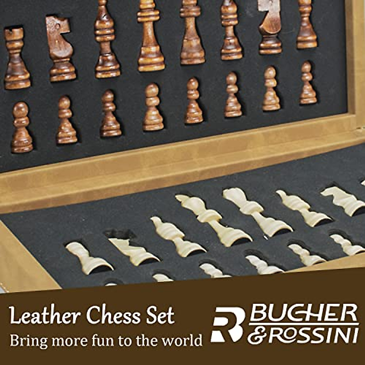 Chess Set for Adults & Kids -Leather Chess Board Magnetic Chess Pieces Unique Design Chess Game Gift Choice for Kids and Adults 2 players