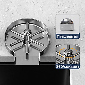 VANCOCO Cup Washer for Sink, 360°Rotary Brushed Stainless Steel Glass Rinser with 11-Hole Water Outlet, Bottle Washer for Kitchen Bar Restaurant, Baby Bottle, Silver
