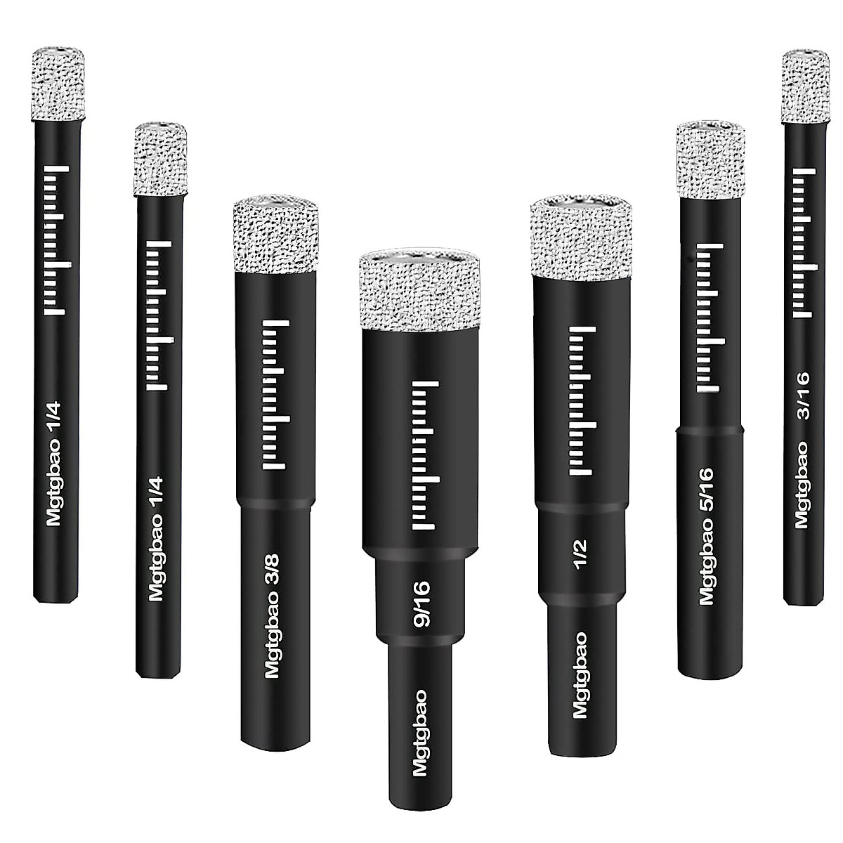 Mgtgbao 7PCS Black Ceramic Tile Drill bit, Dry Diamond Drill Bits Set for Many Hard Materials Granite Marble Tile Ceramic Stone Glass (NOT for Wood) Round Shank with Size 3/16~9/16 inch.