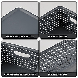 Bringer Plastic Storage Baskets Bins with Lid, Small Storage Organizer Bin, 6 Pack, Gray