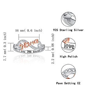 925 Sterling Silver Mom Nana Sister Daughter Bestie Ring for Women I Love You Forever Mothers Day Christmas Birthday Rings Jewelry Gifts (Nana, 10)